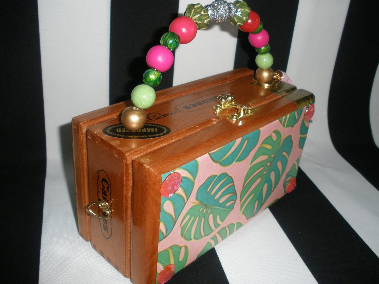 SOLD 1404 Tropical Pink cigar Box Purse - humadorablesbysusan.com